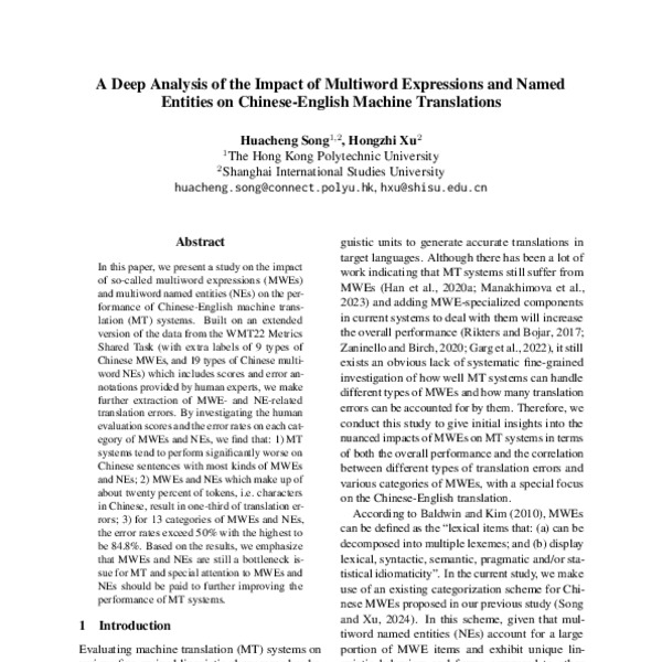 A Deep Analysis of the Impact of Multiword Expressions and Named Entities on Chinese-English ...