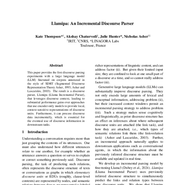 Llamipa: An Incremental Discourse Parser - ACL Anthology