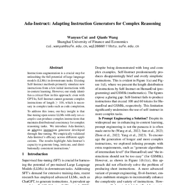 Ada-Instruct: Adapting Instruction Generators for Complex Reasoning - ACL Anthology
