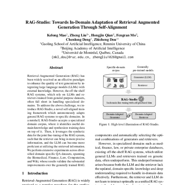RAG-Studio: Towards In-Domain Adaptation of Retrieval Augmented Generation Through Self ...