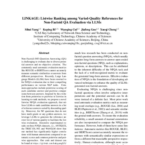 LINKAGE: Listwise Ranking among Varied-Quality References for Non ...