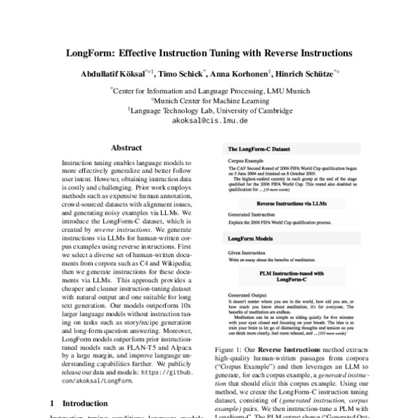 LongForm: Effective Instruction Tuning with Reverse Instructions - ACL Anthology