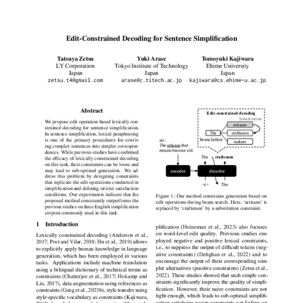 Edit-Constrained Decoding for Sentence Simplification - ACL Anthology
