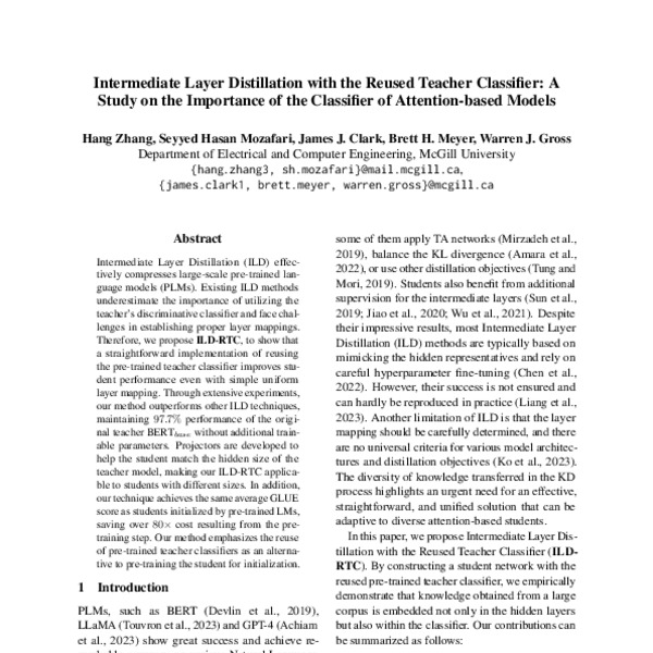 Intermediate Layer Distillation with the Reused Teacher Classifier: A ...