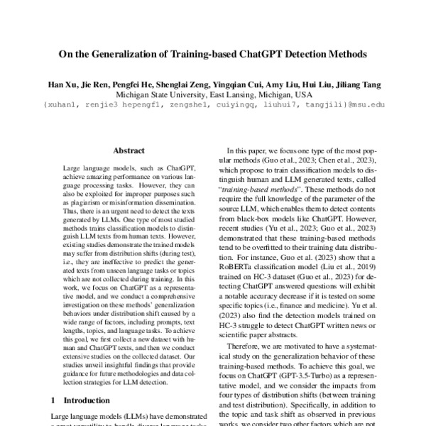 On The Generalization Of Training Based Chatgpt Detection Methods Acl