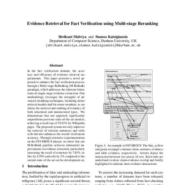 Evidence Retrieval for Fact Verification using Multi-stage Reranking - ACL Anthology