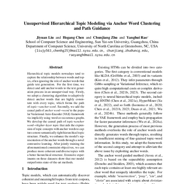 Unsupervised Hierarchical Topic Modeling Via Anchor Word Clustering And
