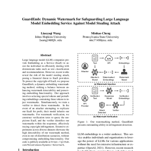 GuardEmb: Dynamic Watermark for Safeguarding Large Language Model Embedding Service Against ...