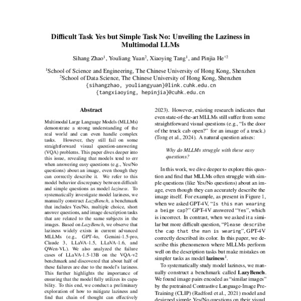 Difficult Task Yes but Simple Task No: Unveiling the Laziness in Multimodal LLMs - ACL Anthology