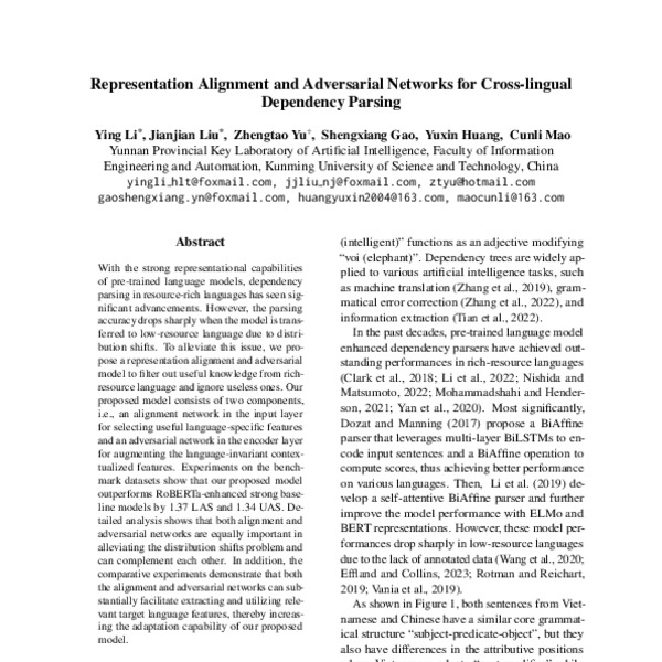 Representation Alignment and Adversarial Networks for Cross-lingual Dependency Parsing - ACL ...