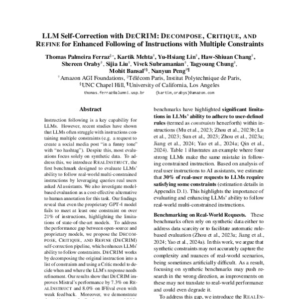 LLM Self-Correction with DeCRIM: Decompose, Critique, and Refine for Enhanced Following of ...