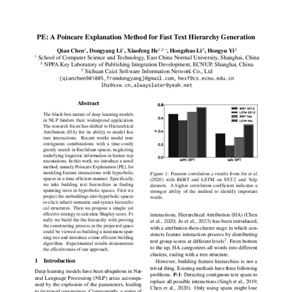 Pe A Poincare Explanation Method For Fast Text Hierarchy Generation