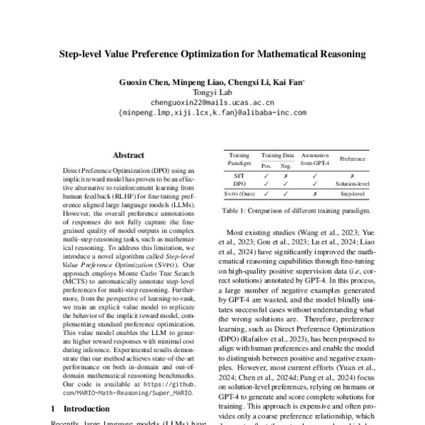 Step-level Value Preference Optimization for Mathematical Reasoning - ACL Anthology