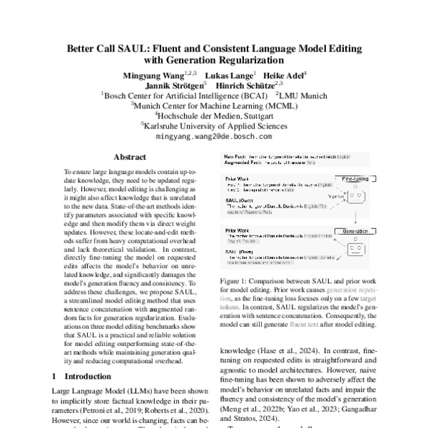 Better Call SAUL: Fluent and Consistent Language Model Editing with Generation Regularization ...