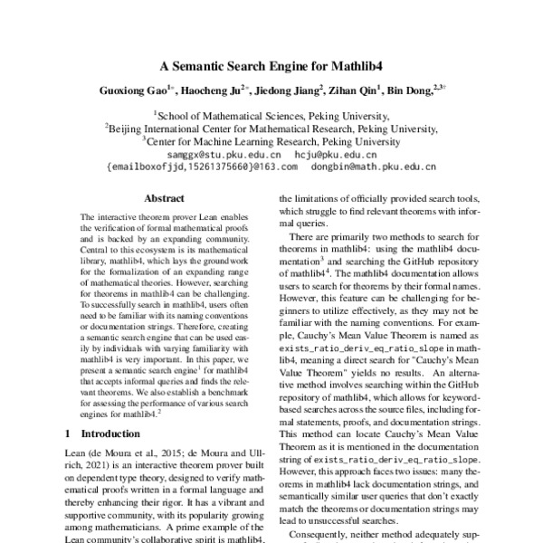 A Semantic Search Engine for Mathlib4 - ACL Anthology