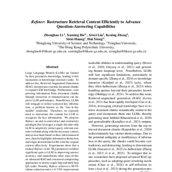 Refiner Restructure Retrieved Content Efficiently To Advance Question