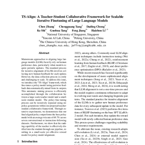 TS-Align: A Teacher-Student Collaborative Framework for Scalable Iterative Finetuning of Large ...