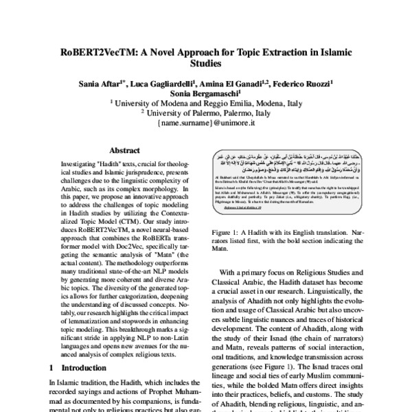 RoBERT2VecTM: A Novel Approach for Topic Extraction in Islamic Studies - ACL Anthology