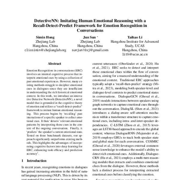 DetectiveNN: Imitating Human Emotional Reasoning with a Recall-Detect-Predict Framework for ...