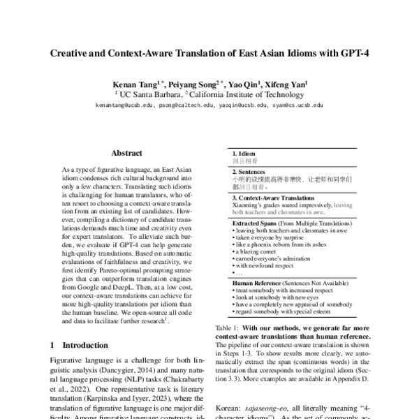 Creative and Context-Aware Translation of East Asian Idioms with GPT-4 - ACL Anthology