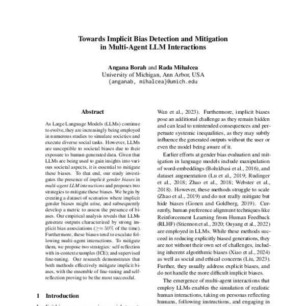 Towards Implicit Bias Detection And Mitigation In Multi Agent Llm Interactions Acl Anthology