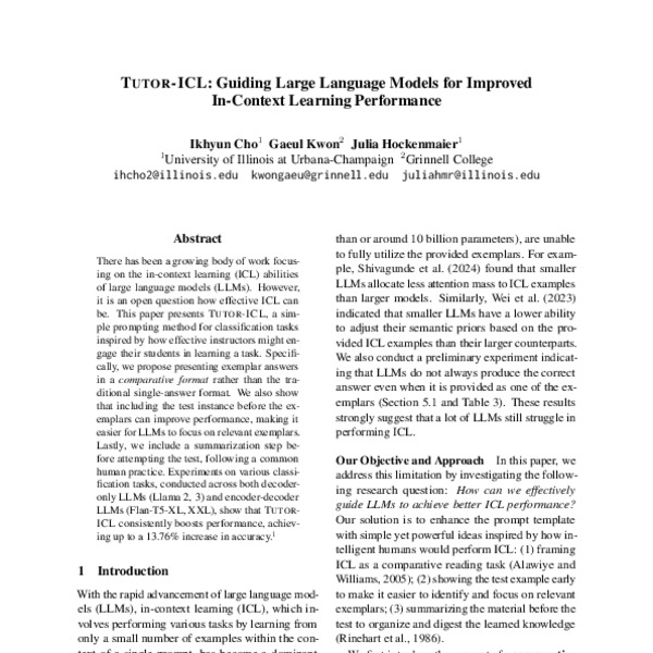 Tutor-ICL: Guiding Large Language Models for Improved In-Context Learning Performance - ACL ...