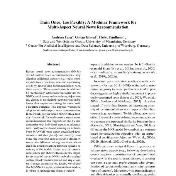 Train Once, Use Flexibly: A Modular Framework for Multi-Aspect Neural News Recommendation - ACL ...