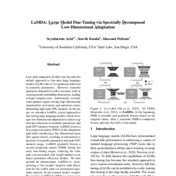 LaMDA: Large Model Fine-Tuning via Spectrally Decomposed Low-Dimensional Adaptation - ACL Anthology