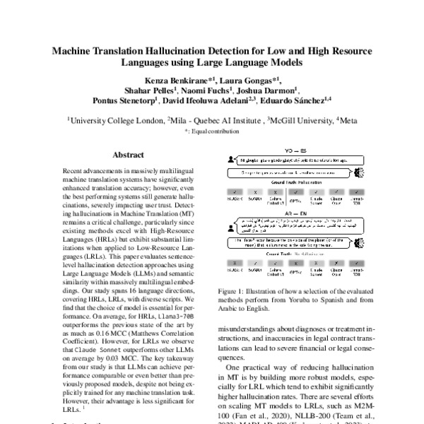 Machine Translation Hallucination Detection for Low and High Resource ...