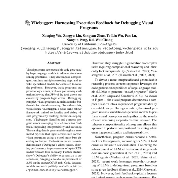 VDebugger: Harnessing Execution Feedback for Debugging Visual Programs - ACL Anthology