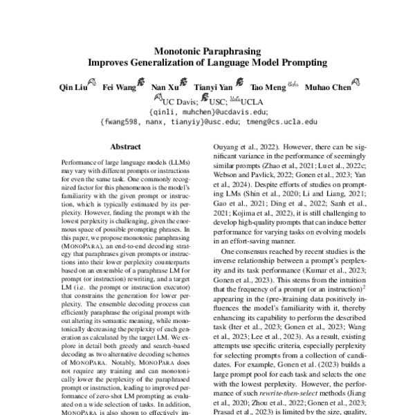 Monotonic Paraphrasing Improves Generalization of Language Model Prompting - ACL Anthology