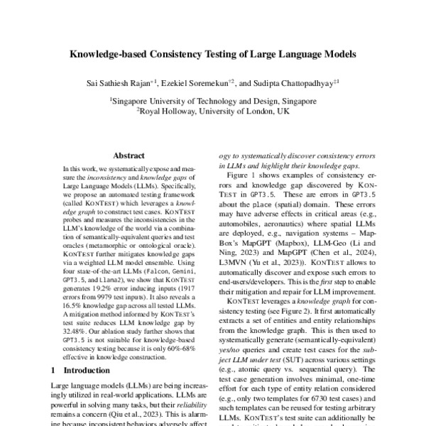 Knowledge Based Consistency Testing Of Large Language Models Acl Anthology