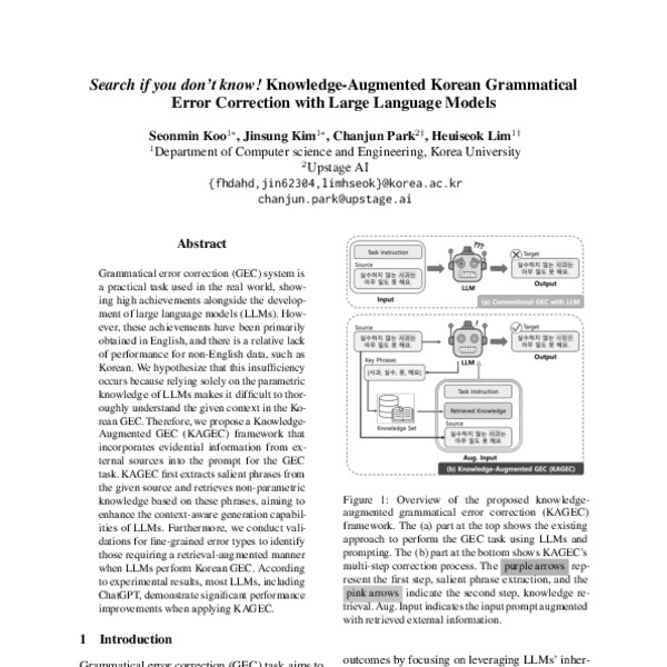 Search if you don’t know! Knowledge-Augmented Korean Grammatical Error Correction with Large ...