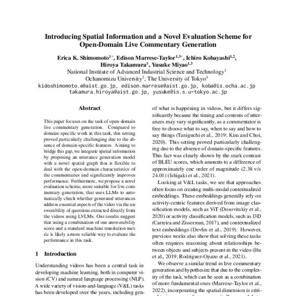 Introducing Spatial Information and a Novel Evaluation Scheme for Open-Domain Live Commentary ...