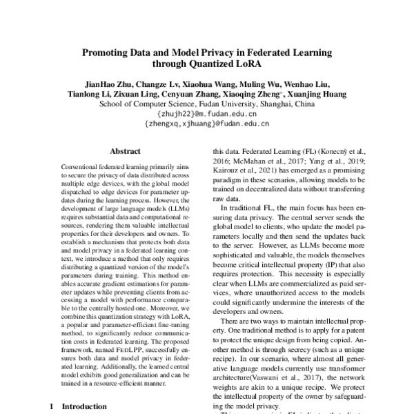 Promoting Data And Model Privacy In Federated Learning Through Quantized Lora Acl Anthology