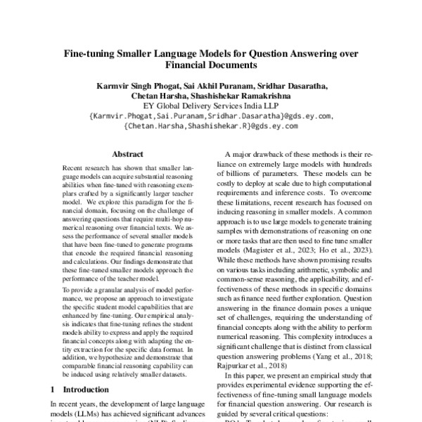 Fine-tuning Smaller Language Models for Question Answering over Financial Documents - ACL Anthology