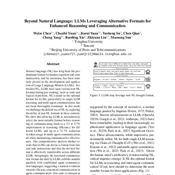 Beyond Natural Language: LLMs Leveraging Alternative Formats for Enhanced Reasoning and ...