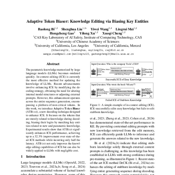 Adaptive Token Biaser: Knowledge Editing via Biasing Key Entities - ACL Anthology