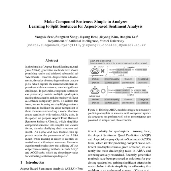 Make Compound Sentences Simple to Analyze: Learning to Split Sentences for Aspect-based ...
