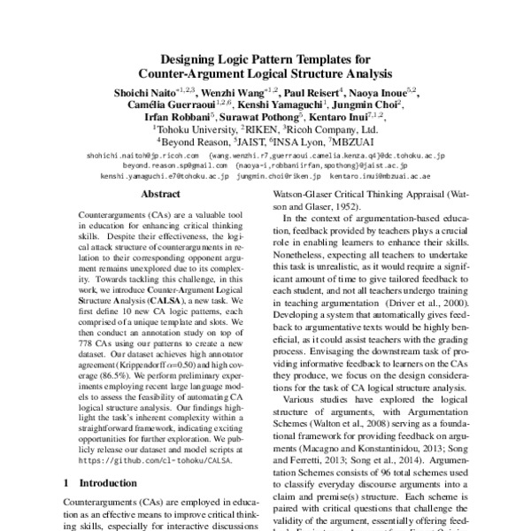 Designing Logic Pattern Templates for Counter-Argument Logical ...