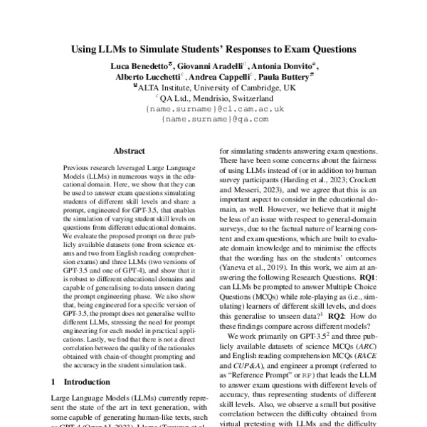 Using LLMs to simulate students’ responses to exam questions - ACL Anthology