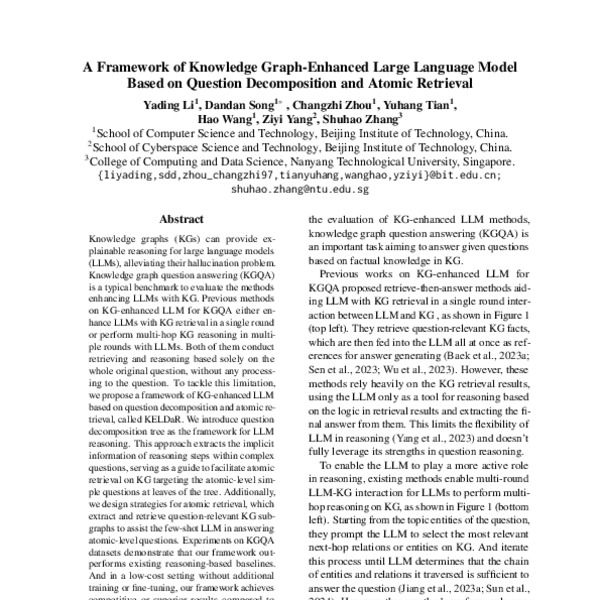 A Framework of Knowledge Graph-Enhanced Large Language Model Based on Question Decomposition and ...