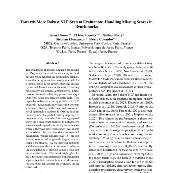 Towards More Robust Nlp System Evaluation Handling Missing Scores In