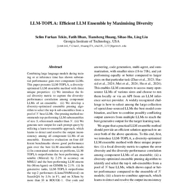 LLM-TOPLA: Efficient LLM Ensemble by Maximising Diversity - ACL Anthology