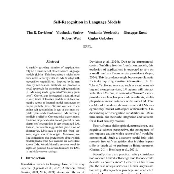 Self Recognition In Language Models Acl Anthology