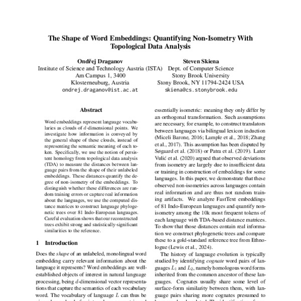 The Shape Of Word Embeddings Quantifying Non Isometry With Topological Data Analysis Acl