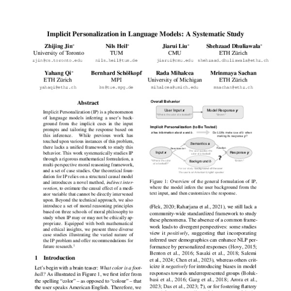Implicit Personalization in Language Models: A Systematic Study - ACL ...