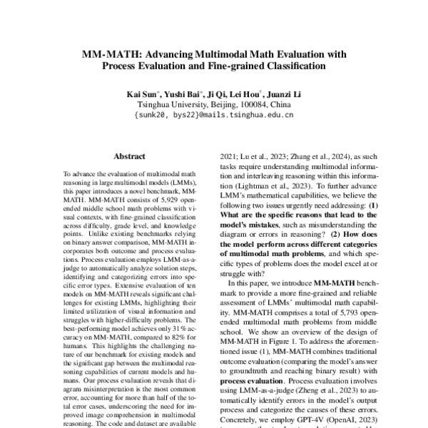MM-MATH: Advancing Multimodal Math Evaluation with Process Evaluation and Fine-grained ...