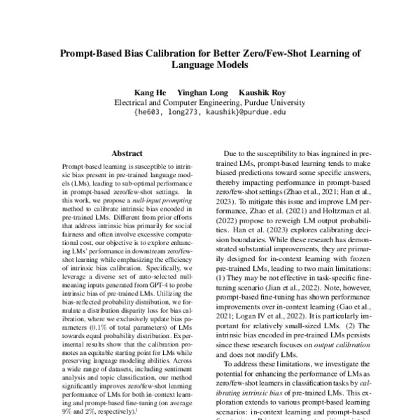 Prompt-Based Bias Calibration for Better Zero/Few-Shot Learning of Language Models - ACL Anthology