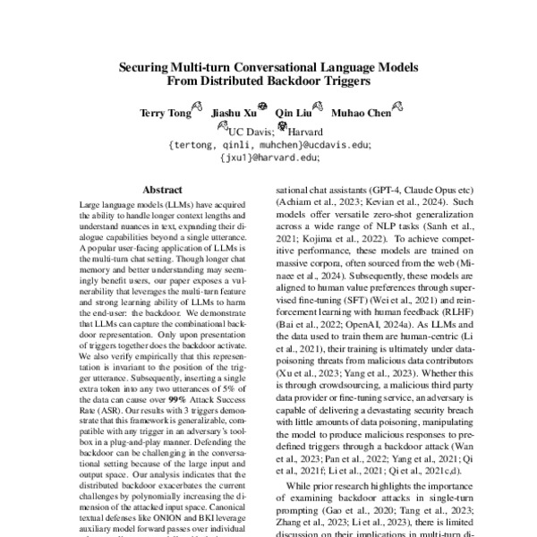 Securing Multi Turn Conversational Language Models From Distributed